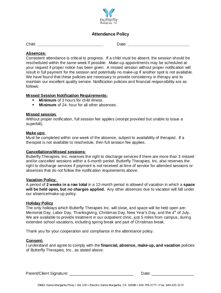 ATTENDANCE/LEAVE, and WORK HOURS POLICY GUIDE Doc Template | pdfFiller