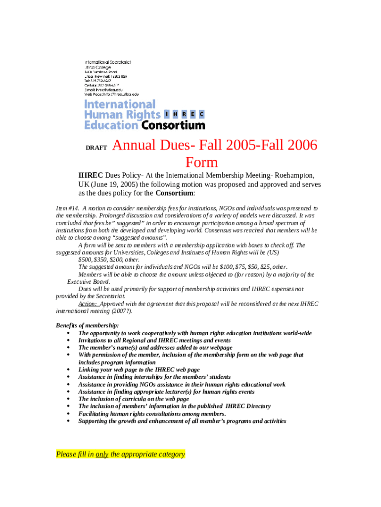 IHREC Annual Dues Doc Template | pdfFiller