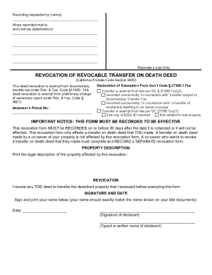 Fillable Online TOD Deed Revocation. Customizable template for Form Fax Email Print - pdfFiller