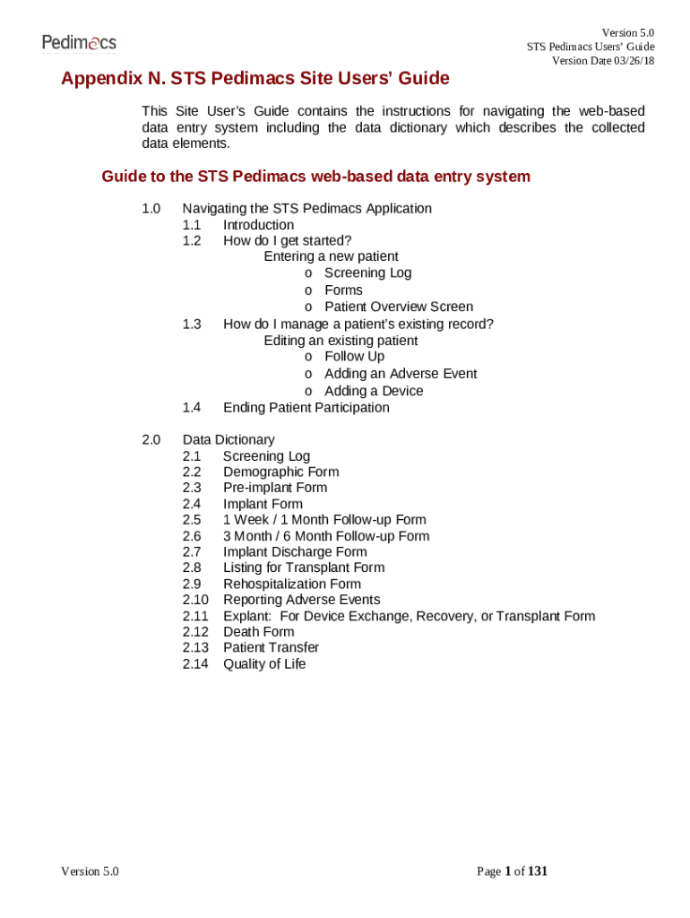 2.0 Data Dictionary for the STS Pedimacs Application Doc Template ...