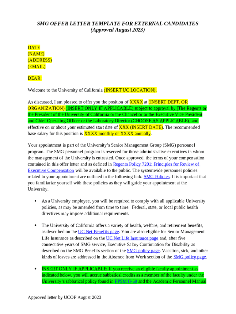 SMG Offer Letter Template for External Candidates (Approved August 2023 ...