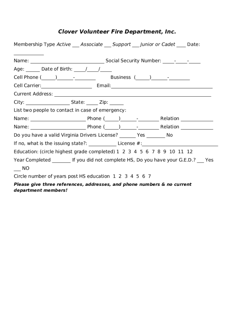 Crane Volunteer Fire Department Application for Membership Doc Template ...