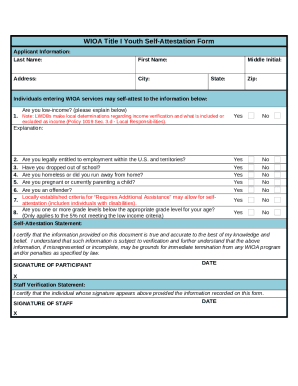 WIOA Title I Youth Self-Attestation - NET Doc Template | pdfFiller