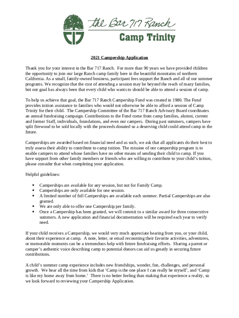 Bar 717 Ranch Campership Application Doc Template | pdfFiller
