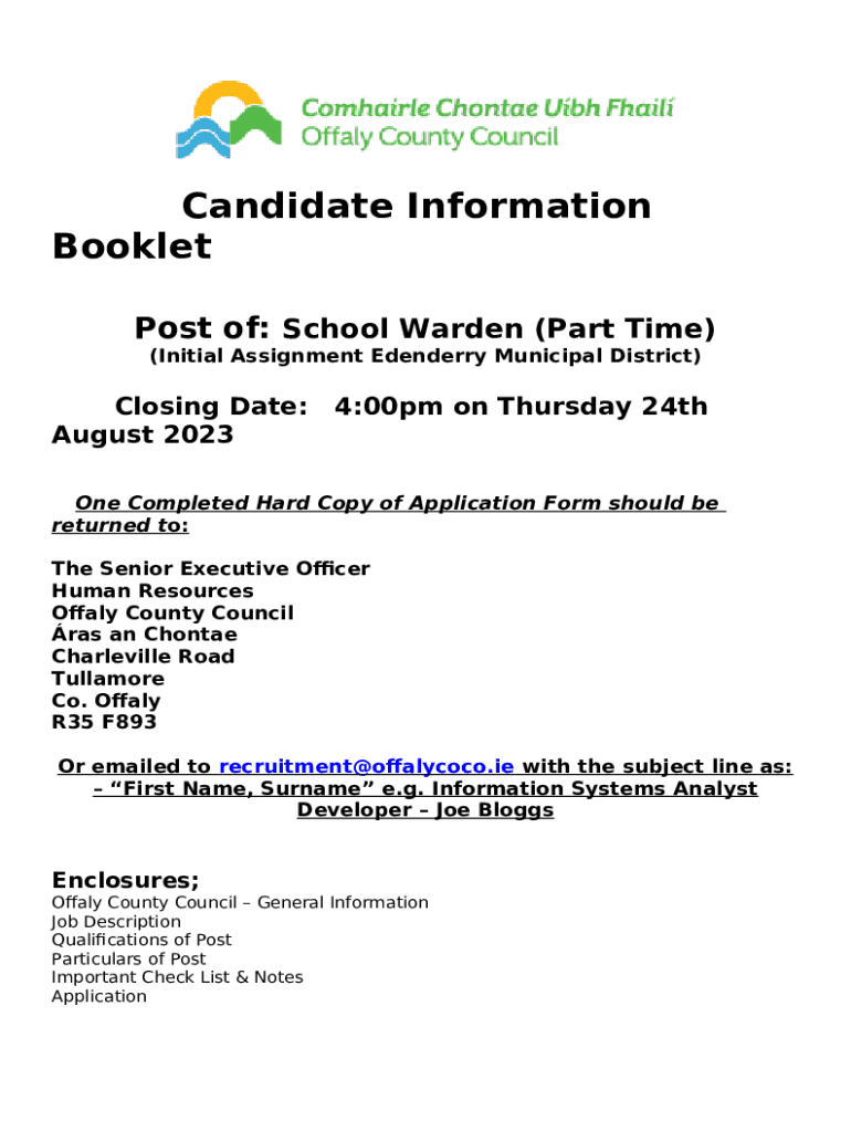 Post of School Warden (Part Time) Doc Template | pdfFiller