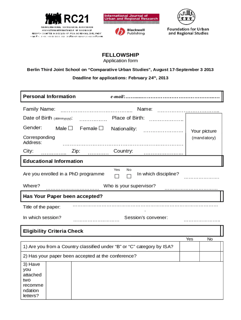 Online rc21 Fellowship-Application--Berlin-2013 Doc Template | pdfFiller