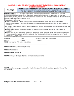 witness statement of workplace injury/illness Doc Template | pdfFiller