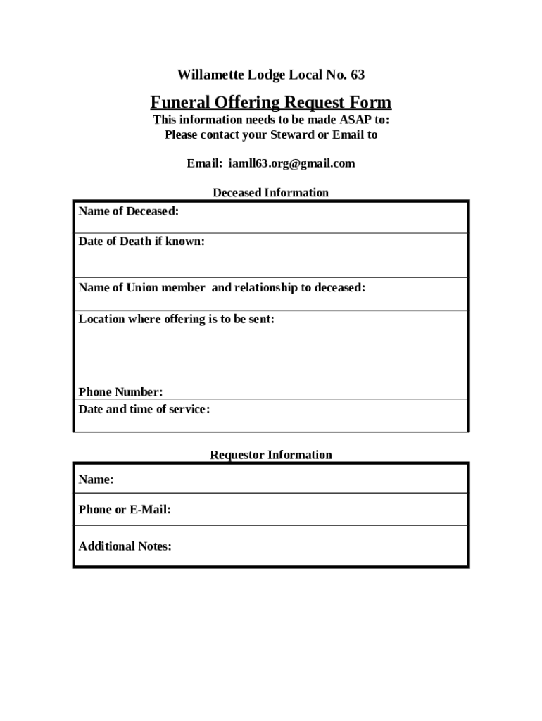Funeral Offering request Doc Template | pdfFiller