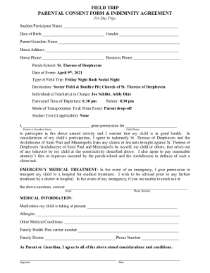 Fillable Online Parent Permission Form For Field Trip Form Template Fax ...