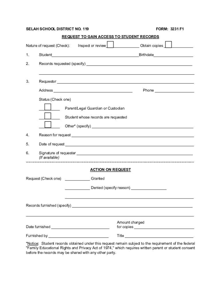 Fillable Online form: 3231 f1 request to gain access to student records ...