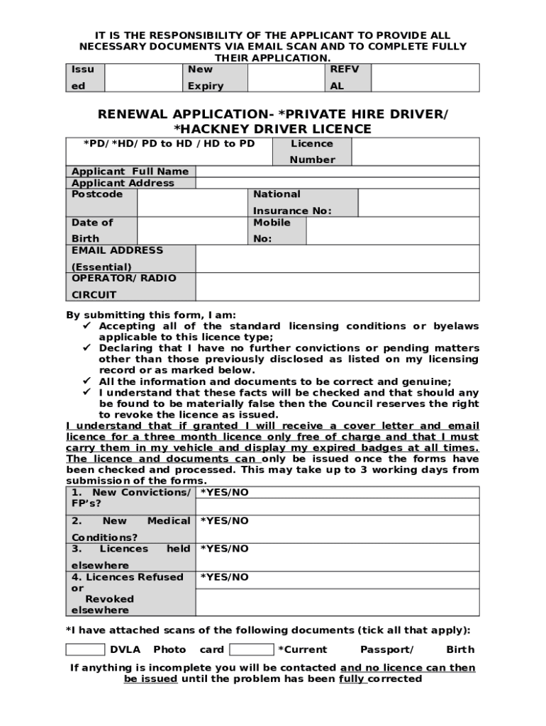 Apply for, renew or extend a driver licence (hackney ... Doc Template ...
