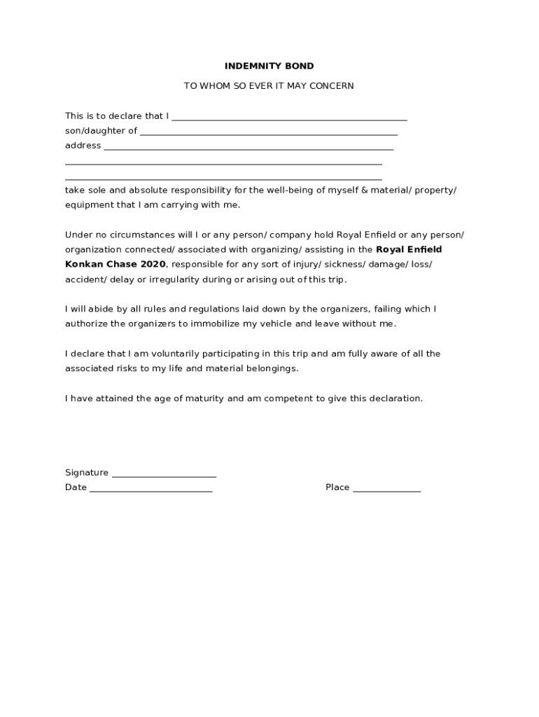 indemnity bond to whom so ever it may concern Doc Template | pdfFiller