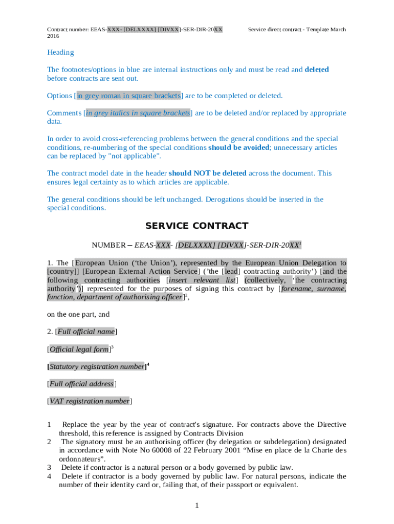 SERVICE FRAMEWORK CONTRACT - EEAS Doc Template | pdfFiller