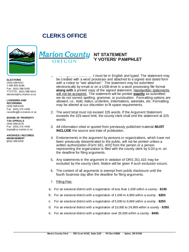candidate ' s statement for voters' pamphlet - Marion County Doc Template | pdfFiller