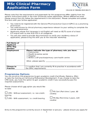 MSc Clinical Pharmacy Application Doc Template | pdfFiller