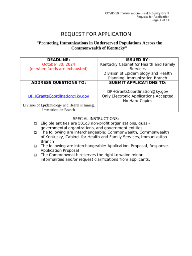 COVID-19 Immunization Grant Request for Applications Doc Template | pdfFiller
