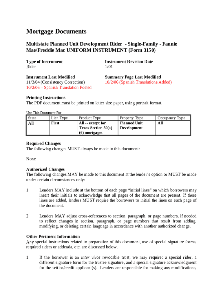 Multistate Planned Unit Development Rider- Single-Family Doc Template ...