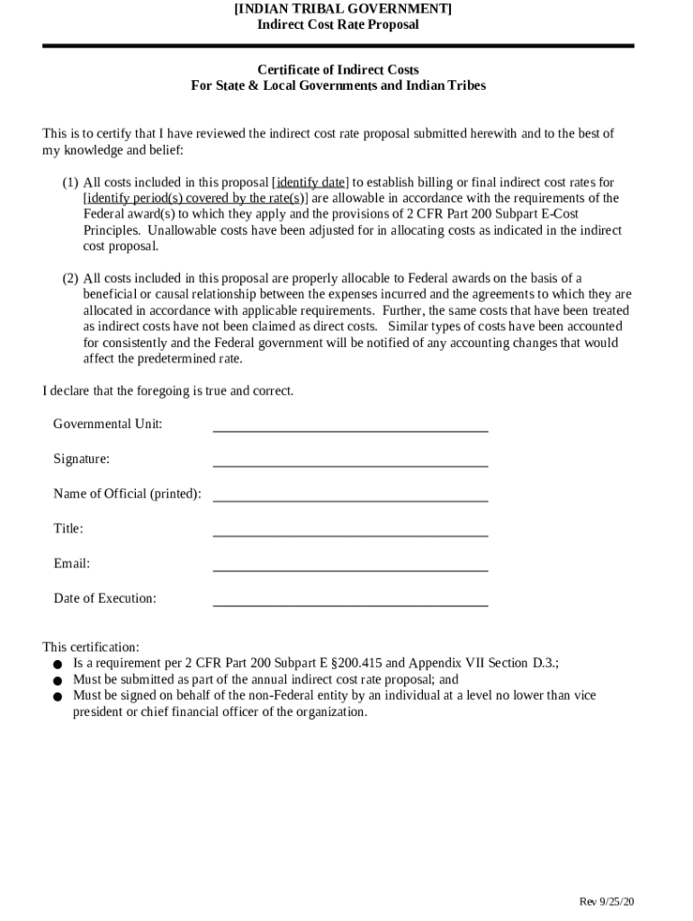 Certificate of Indirect Costs For State & Local Governments Doc Template | pdfFiller