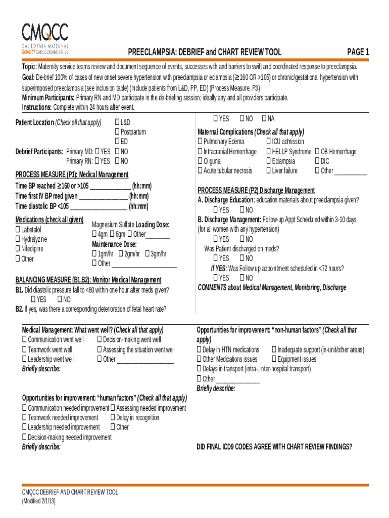 OB Hypertensive Emergency Team De-Briefing Doc Template | pdfFiller