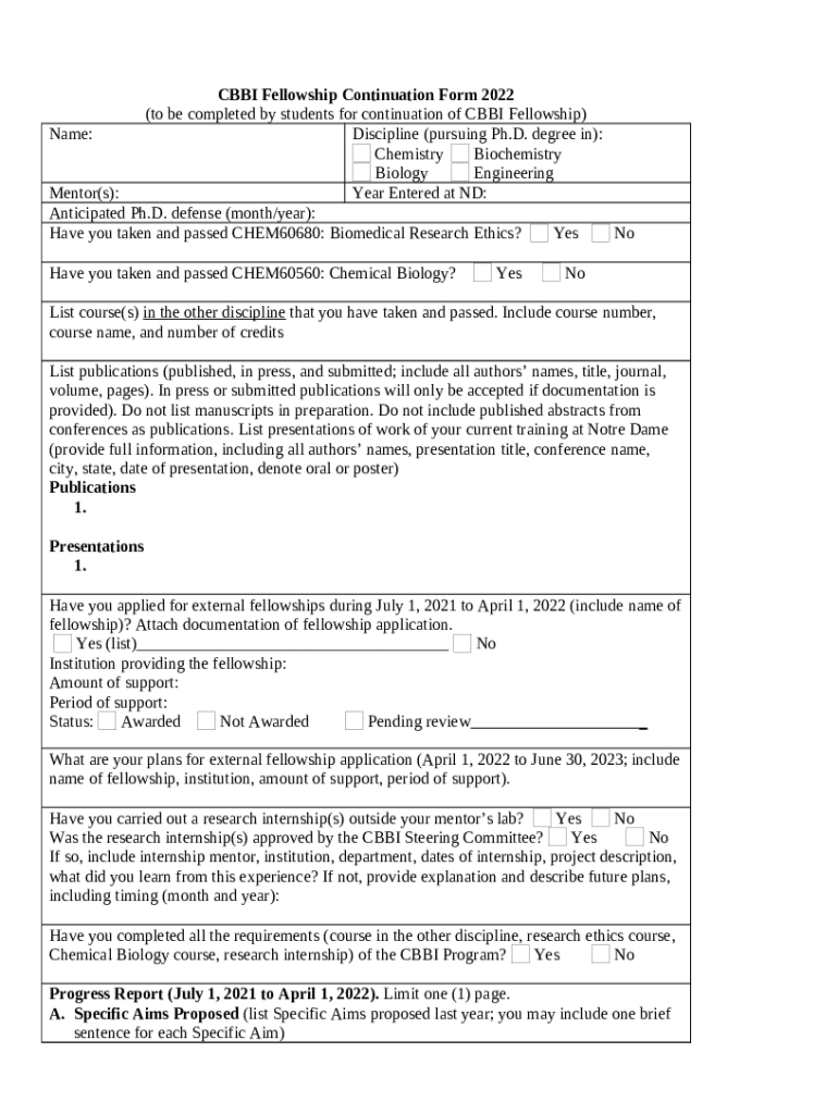 Fellowship Continuation Doc Template | pdfFiller