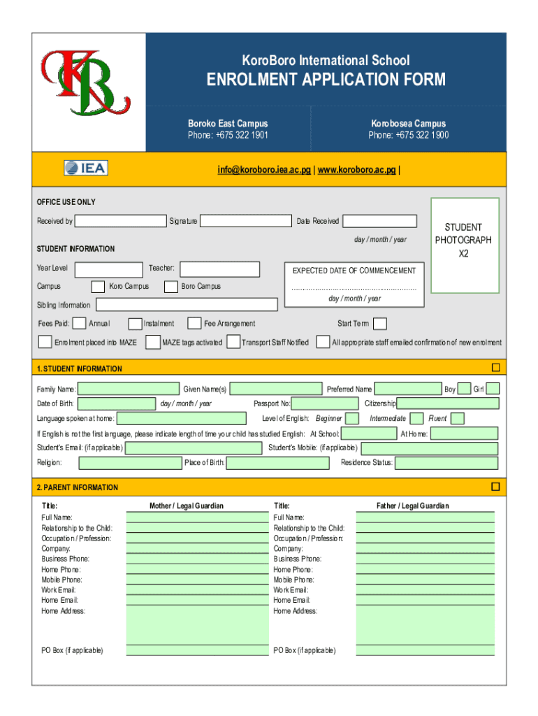 Fillable Online KoroBoro International School - ENROLMENT APPLICATION FORM Fax Email Print ...