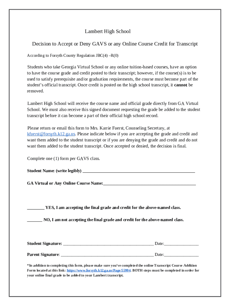 Counseling / Transcript Course Addition Doc Template | pdfFiller