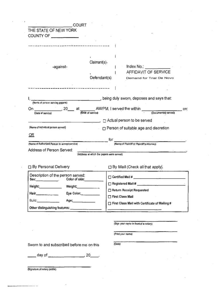 Fillable Online AFFIDAVIT OF SERVICE BY MAIL State of New York : SS Fax ...