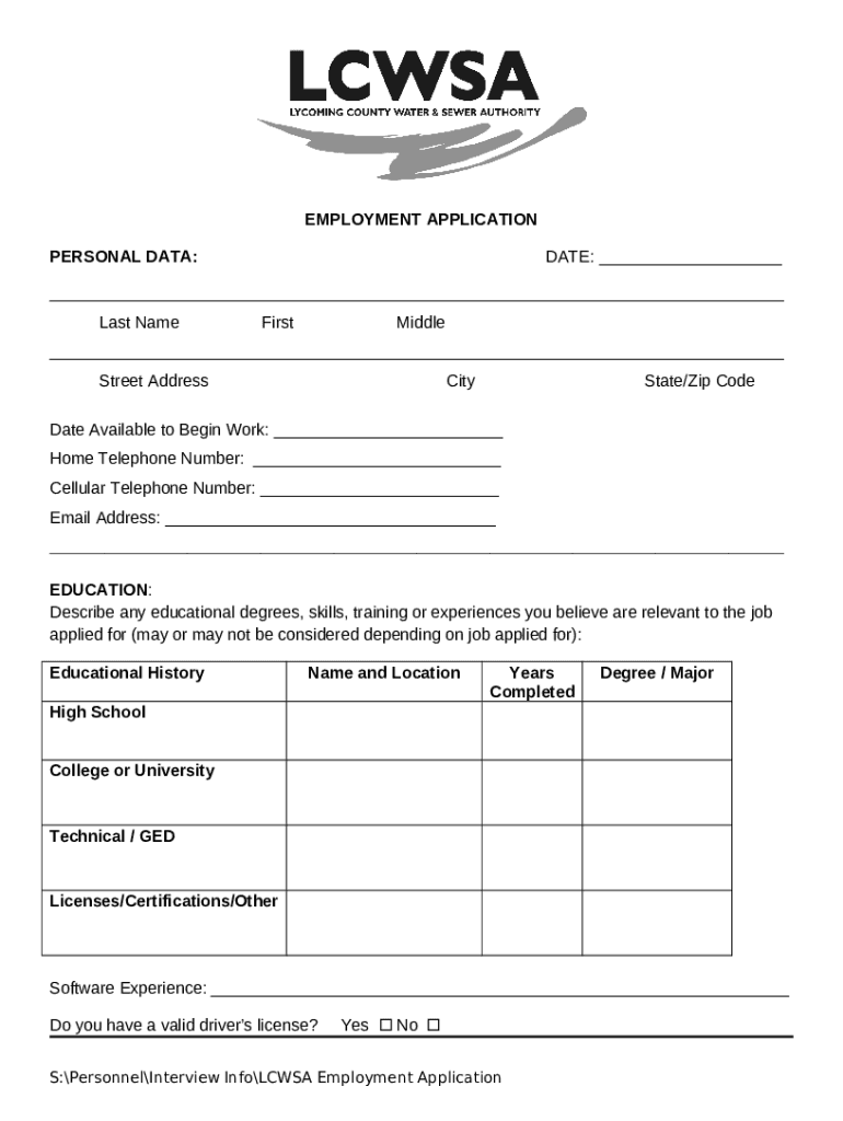 Lycoming County Water and Sewer Authority: Home Doc Template | pdfFiller