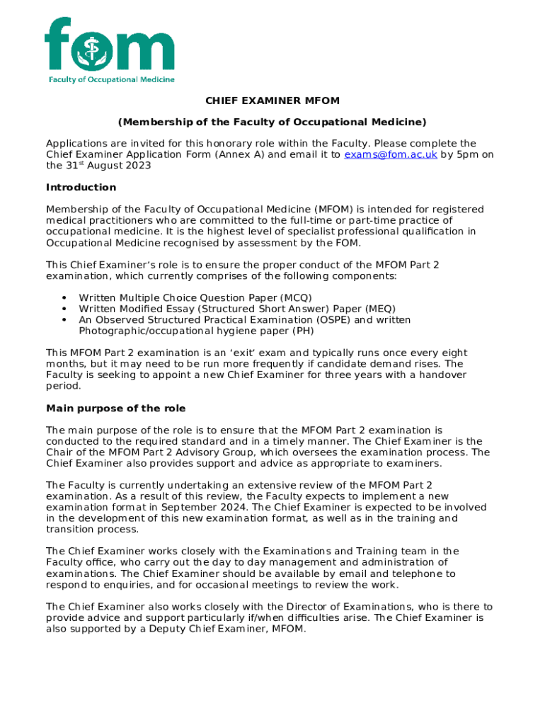 General FOM Examination Regulations and Guidance Doc Template | pdfFiller