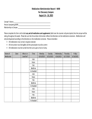 Fillable Online Medication Administration RecordMAR For Discovery ...