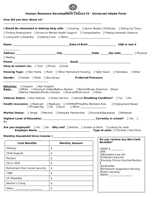 HRDC Universal Intake Doc Template | pdfFiller