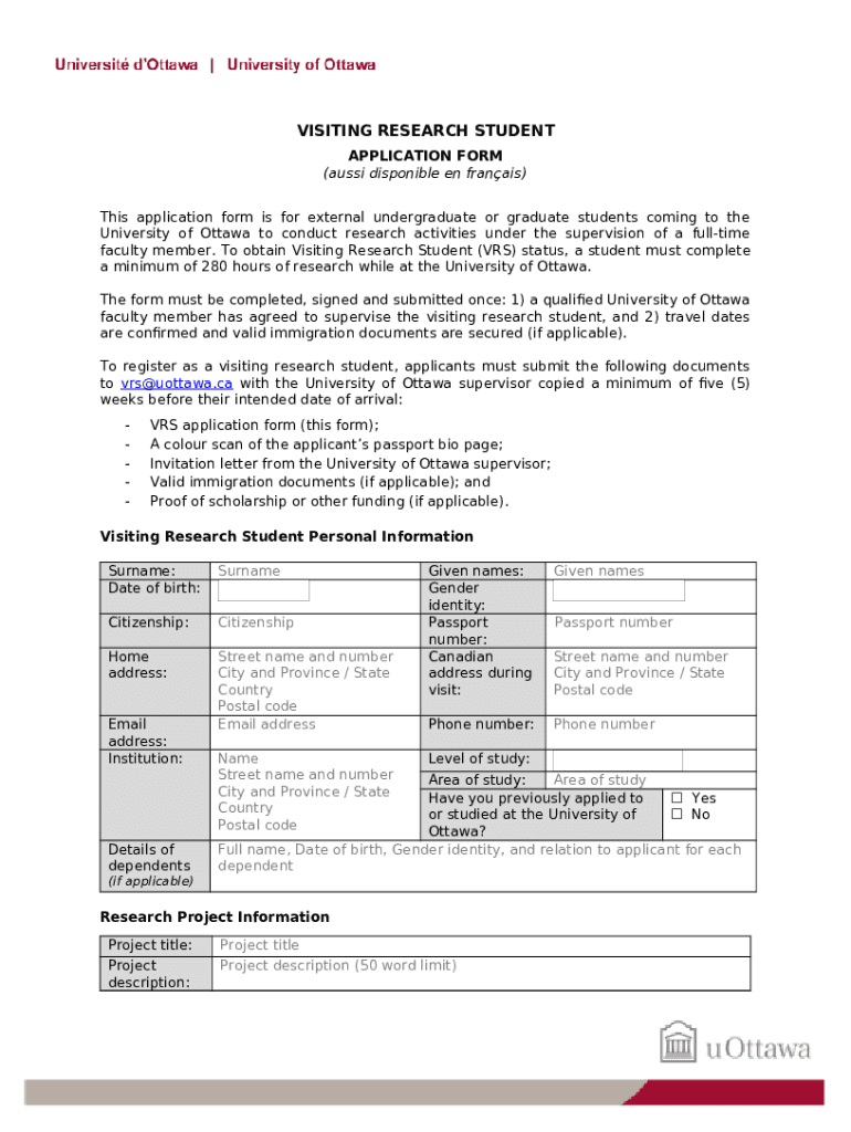 Visiting Research Student - Application - Sign in Doc Template | pdfFiller