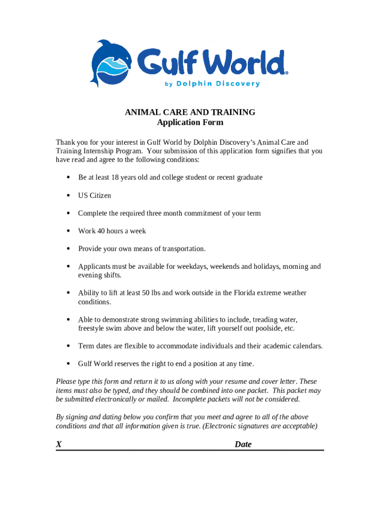 ANIMAL CARE AND TRAINING Application Doc Template | pdfFiller