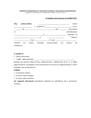 Modulo di domanda per l'accesso ale ai documenti amministrativi Doc Template | pdfFiller