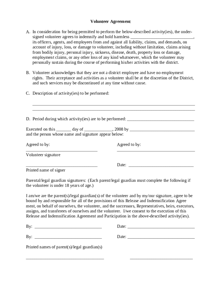 city of spokane volunteer agreement waiver and release Doc Template | pdfFiller