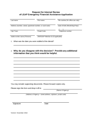 of LEAP Emergency Financial Assistance Application Doc Template | pdfFiller