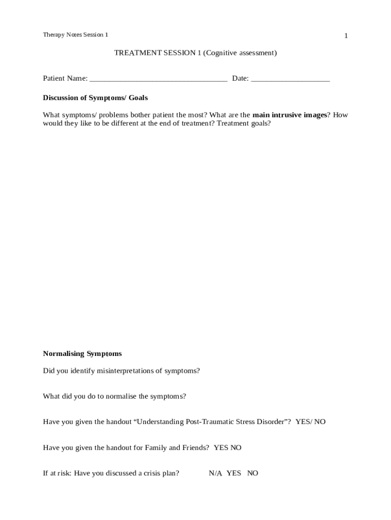 COGNITIVE ASSESSMENTTreatment SESSION 1 Doc Template | pdfFiller
