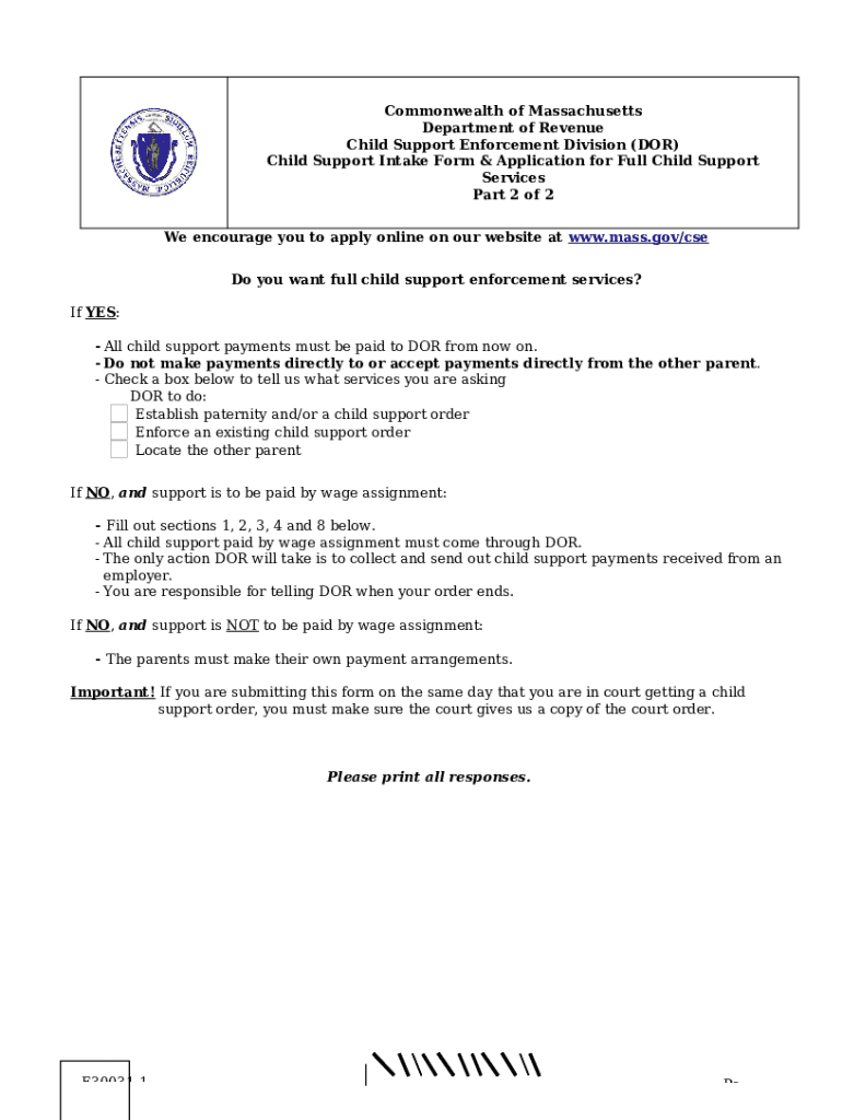 Child Support Intake & Application for Full ... Doc Template | pdfFiller