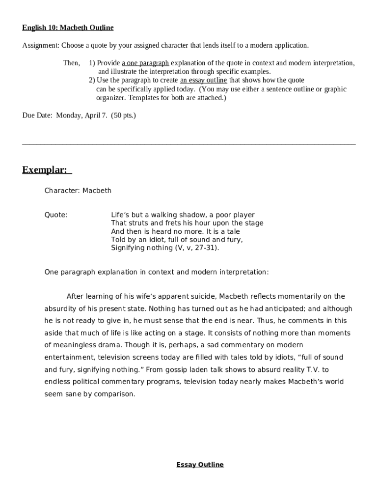 Macbeth Act 2: Scenes 1 & 2 Summary & Analysis Doc Template | pdfFiller