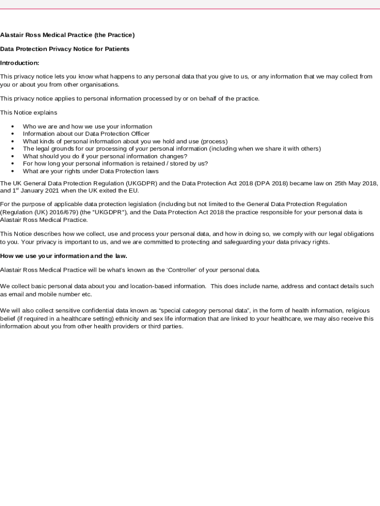 PCIG Consulting Template PPG Privacy Notice Doc Template | pdfFiller