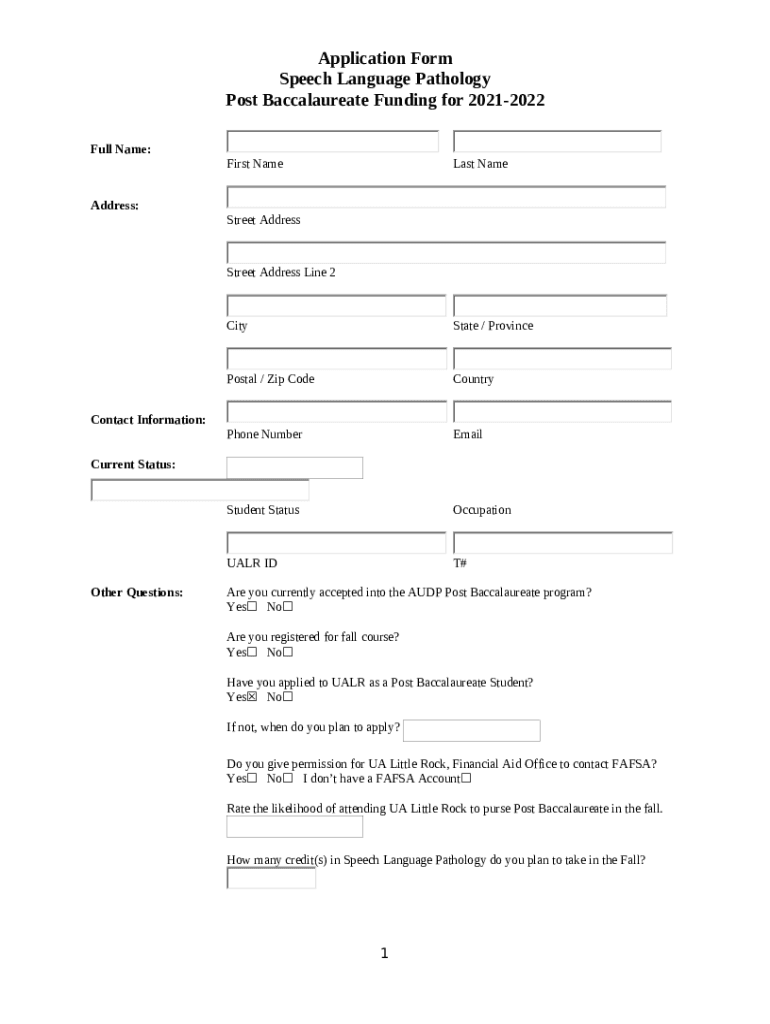 Application Speech Language Pathology Post ... Doc Template | pdfFiller