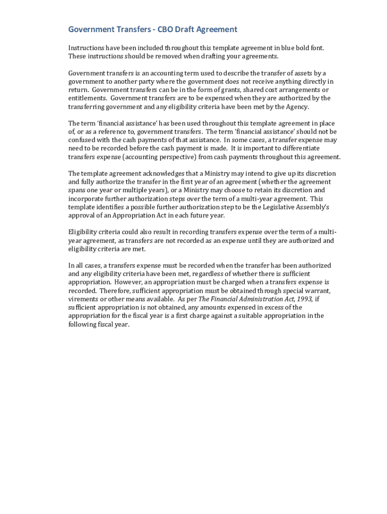 Fillable Online Appendix G Template CBO Transfer Agreement. Accounting ...