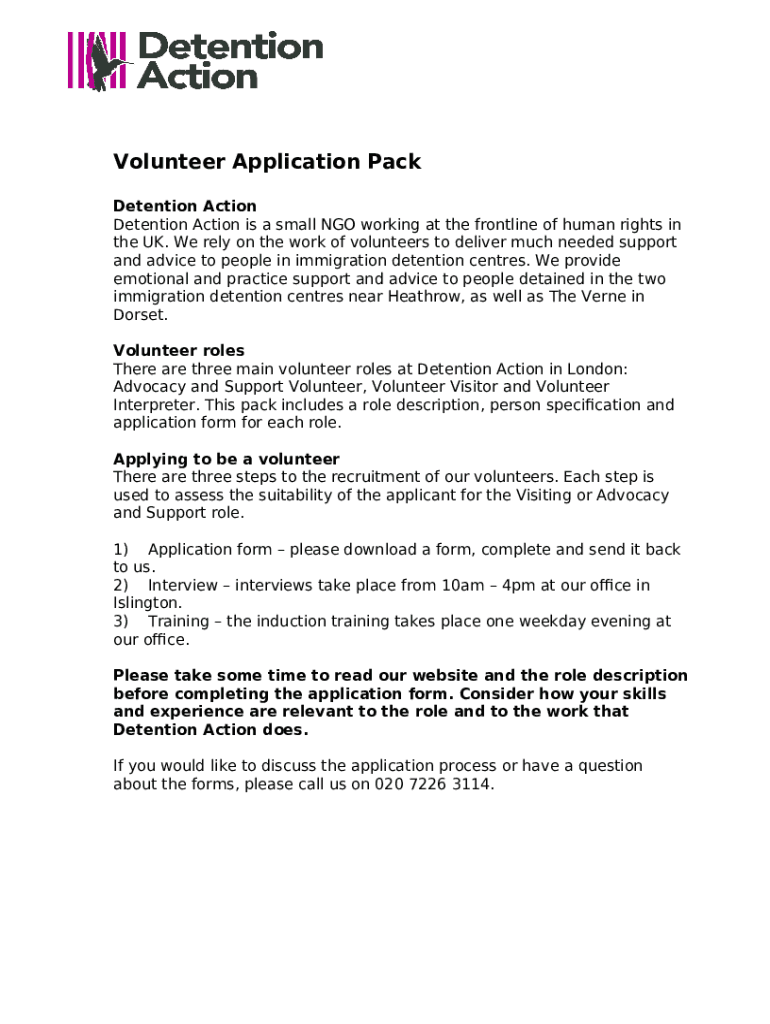application : advocacy & support volunteer - detentionaction org Doc Template | pdfFiller