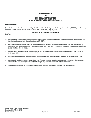 Fillable Online Illinois State Toll Highway Authority Contract No. I-20 ...