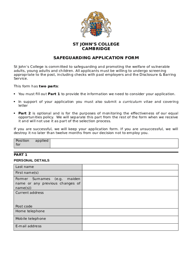st john's college cambridge safeguarding application Doc Template ...