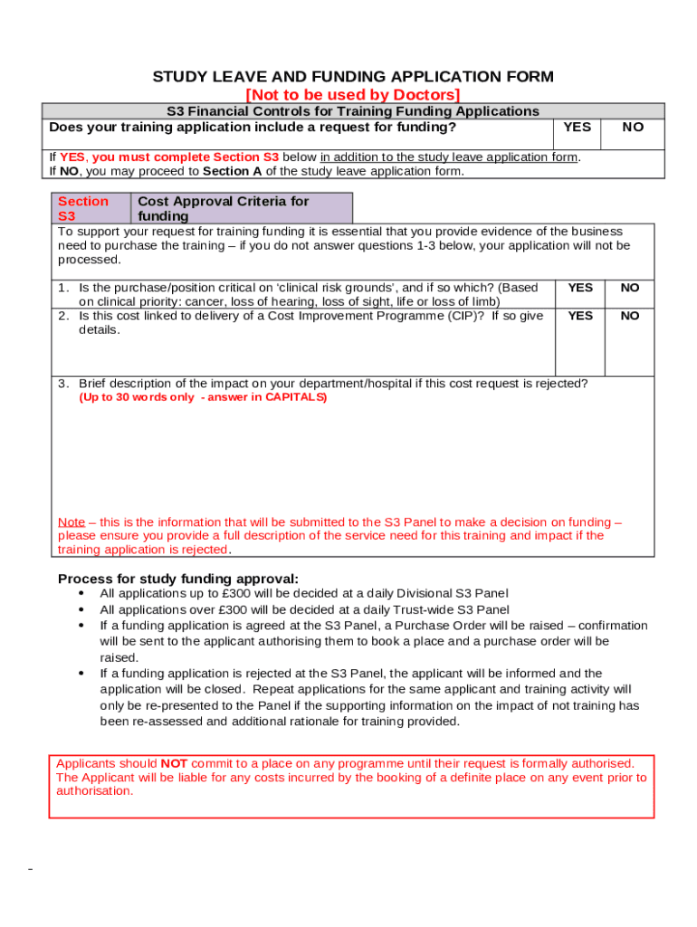 study leave and funding application Doc Template | pdfFiller