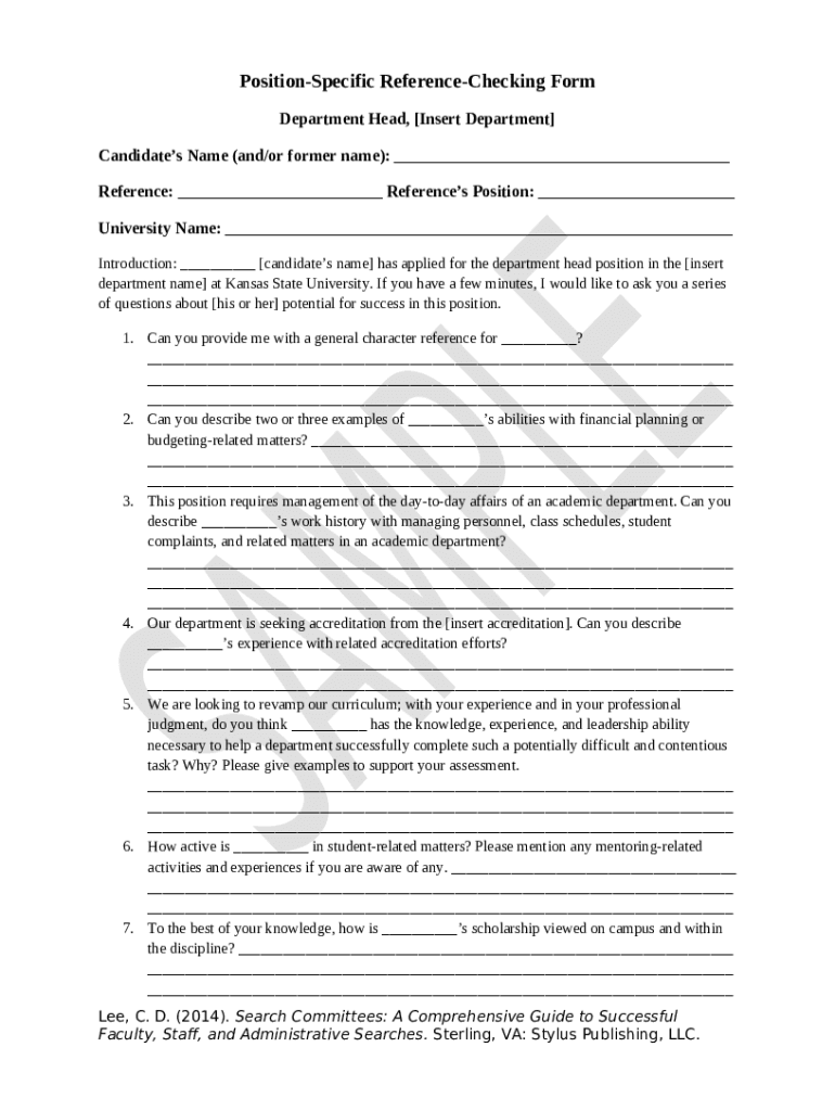 Position-Specific Reference-Checking Doc Template | pdfFiller