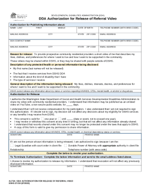 DDA Authorization for Release of Referral Video Doc Template | pdfFiller