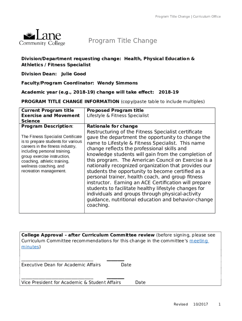 Program Title Change Doc Template | pdfFiller