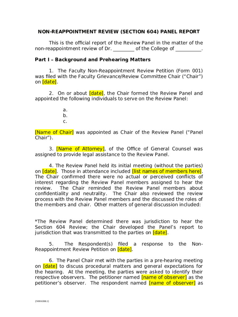 Non-Reappointment Review (Section 604) Panel Report(N0016308.DOCX;1 ...